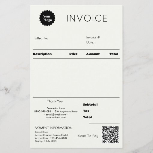 Black And White Business Invoice Sales Receipt | Zazzle