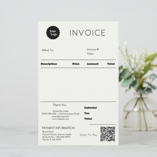 Black And White Business Invoice Sales Receipt | Zazzle