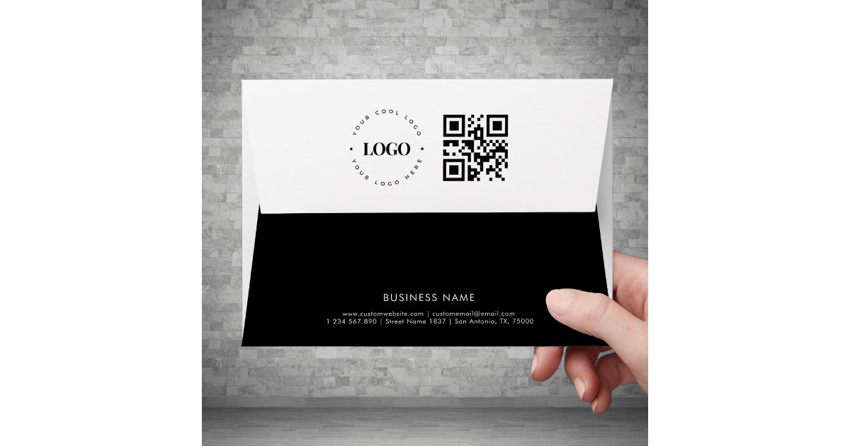 Black and White Business Logo Qr Code Address Envelope | Zazzle