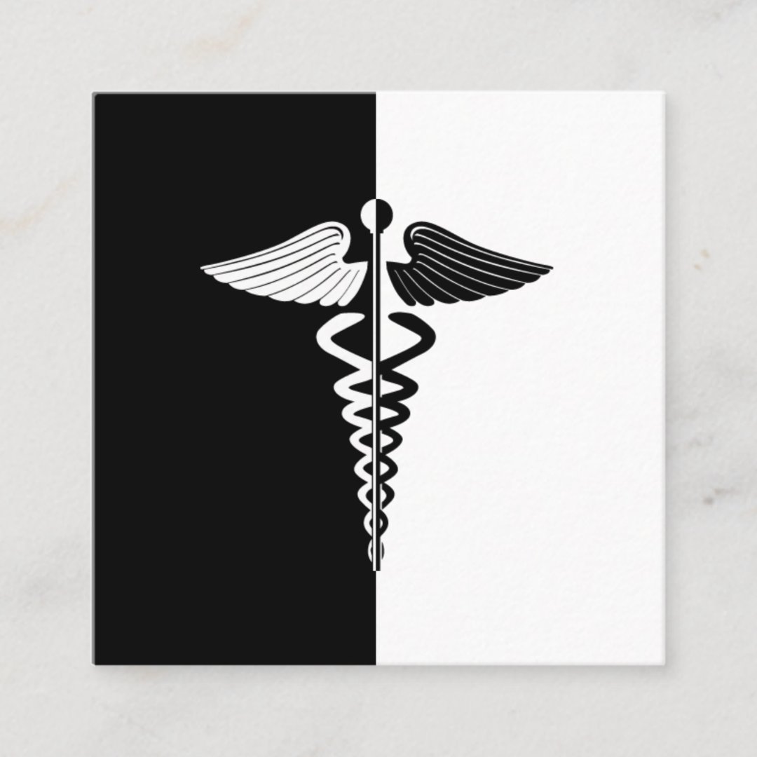 Black and White Caduceus Symbol Square Business Card | Zazzle