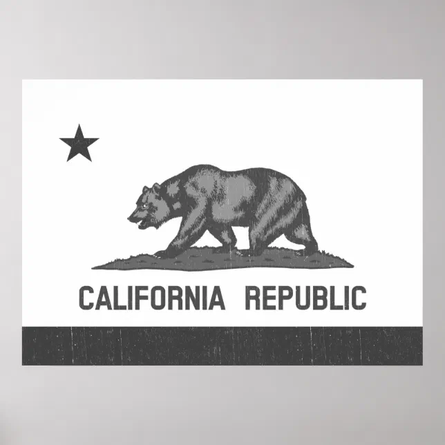 Black and White California Republic (state flag) Poster | Zazzle