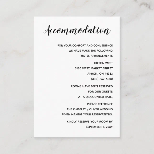 Black and White Calligraphy accommodation card | Zazzle