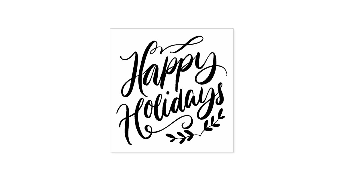 Black and White Calligraphy Happy Holidays Rubber Stamp | Zazzle