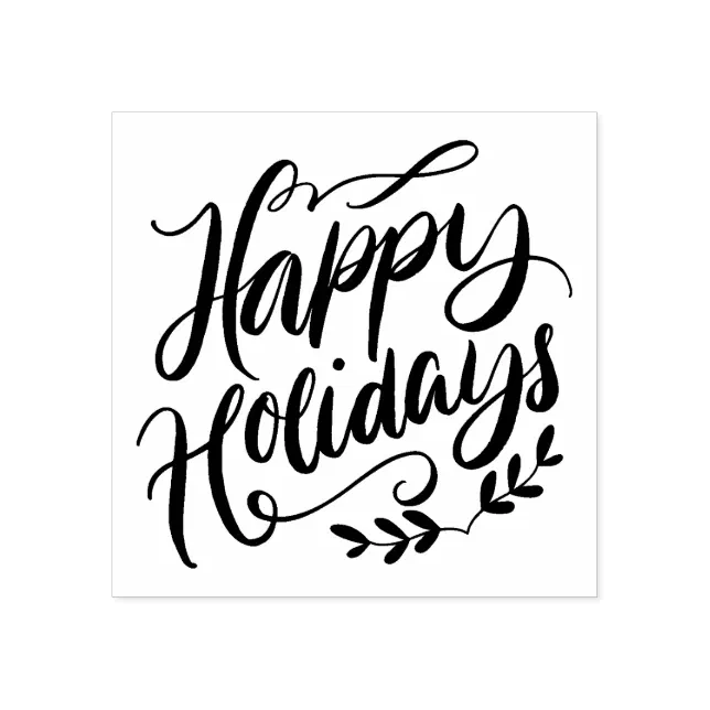 Black and White Calligraphy Happy Holidays Rubber Stamp | Zazzle