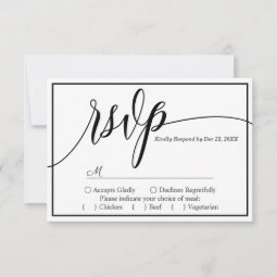 Black And White Calligraphy Script Wedding RSVP Card | Zazzle