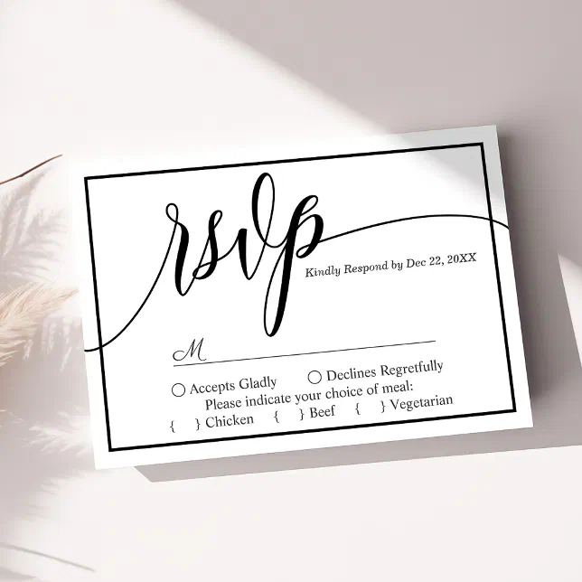 Black And White Calligraphy Script Wedding RSVP Card | Zazzle