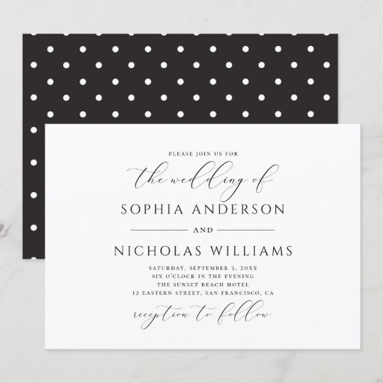 Black and white calligraphy wedding. Polka dots Invitation | Zazzle.com