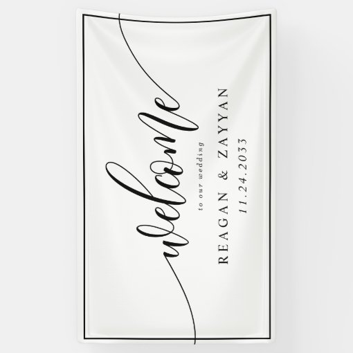 Black And White Calligraphy Wedding Welcome Banner | Zazzle