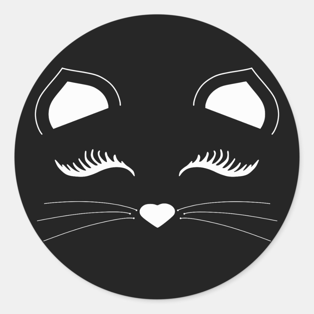 Black and White Cat Face Classic Round Sticker | Zazzle