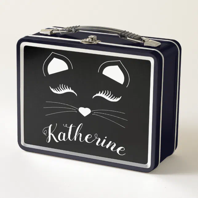 Black and White Cat Face Metal Lunch Box | Zazzle