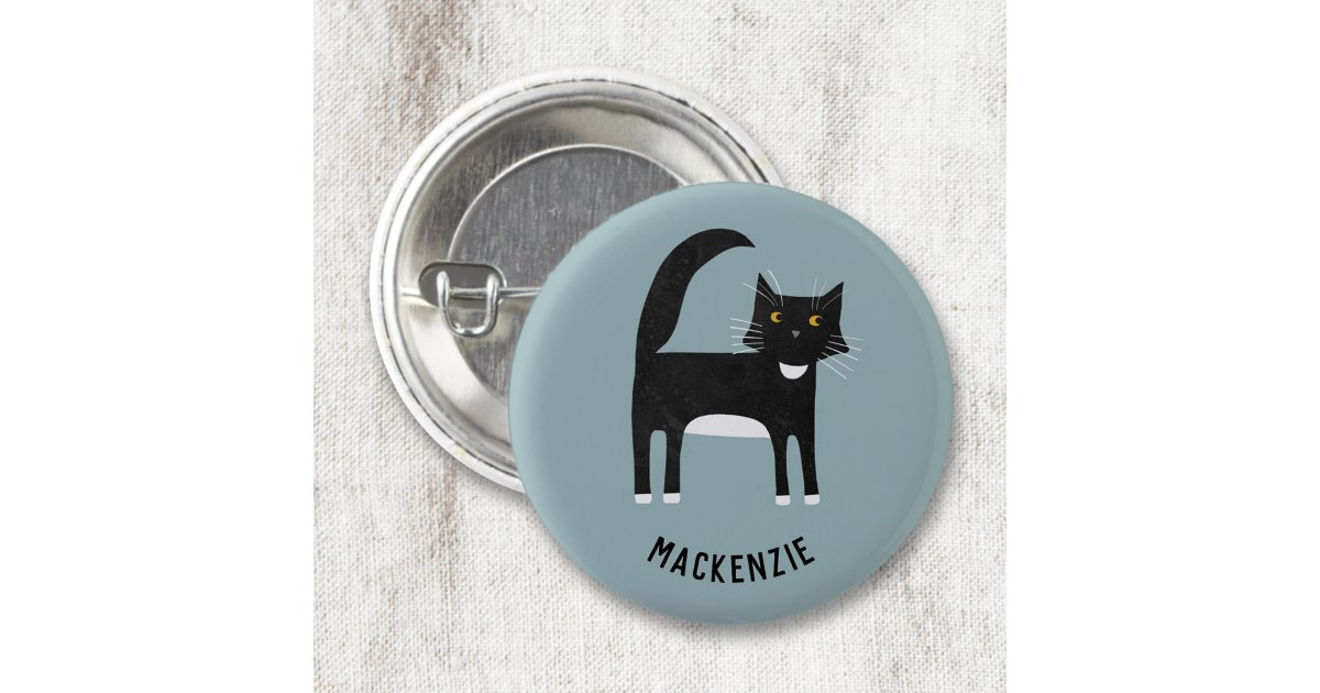 Black and White Cat Personalized Button | Zazzle
