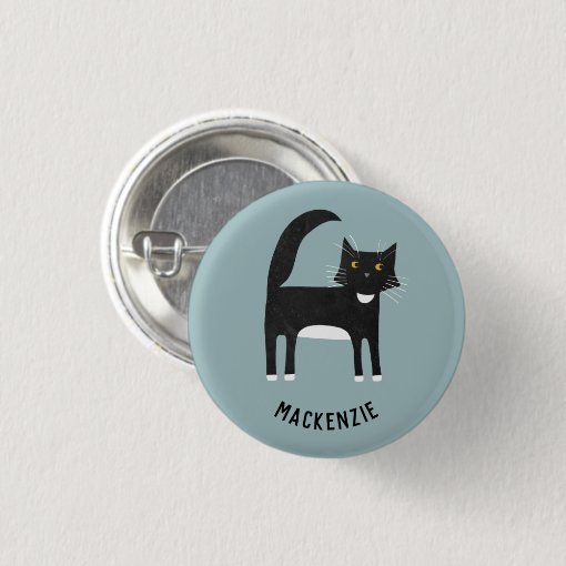 Black and White Cat Personalized Button | Zazzle