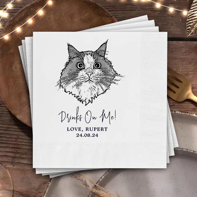Black and White Cat Personalized Wedding Napkins | Zazzle