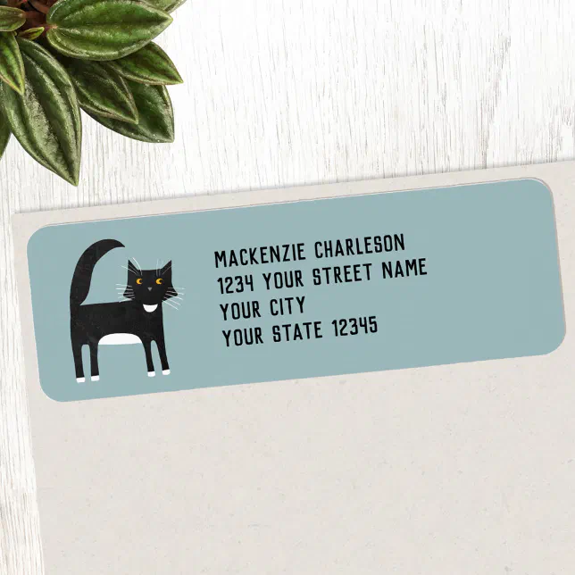 Black and White Cat Return Address Label | Zazzle