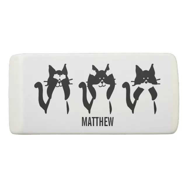 Black and White Cats | Three Wise Kitties Custom Eraser | Zazzle