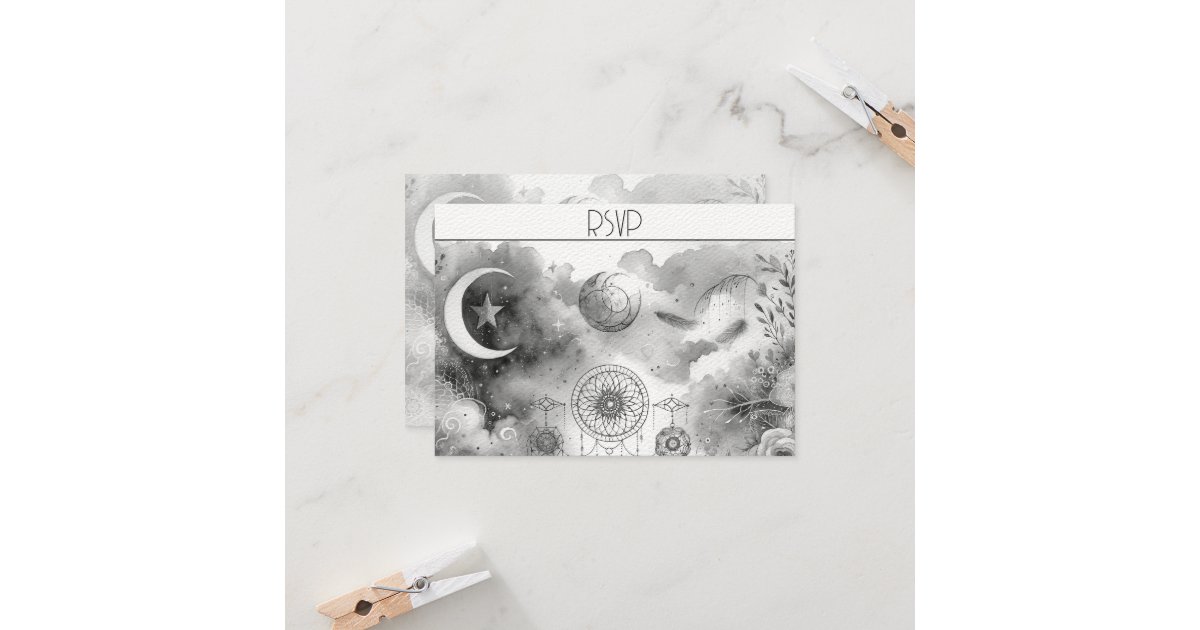 Black and White Celestial Moon Response Card | Zazzle