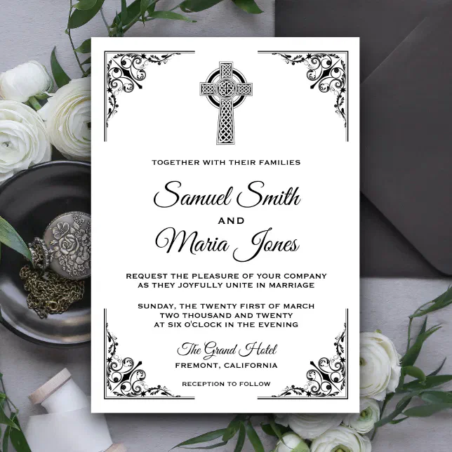Black and White Celtic Cross Wedding Invitation | Zazzle