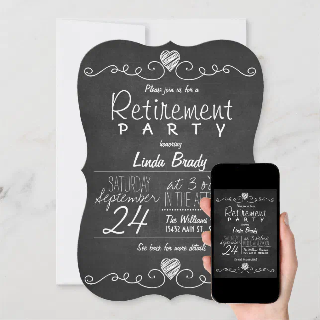 Black and White Chalkboard Retirement Party Invitation | Zazzle