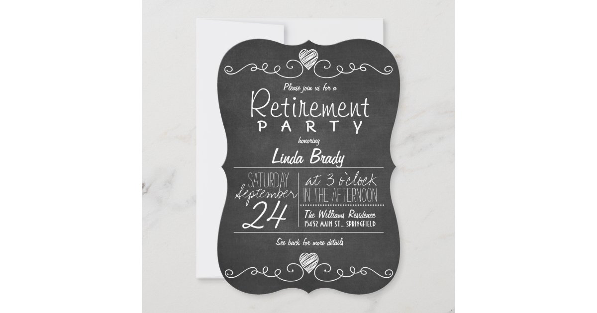 Black and White Chalkboard Retirement Party Invitation | Zazzle