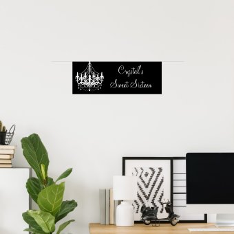 Black and White Chandelier Sweet 16 Banner Poster | Zazzle