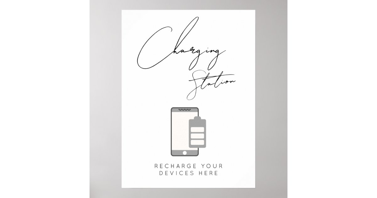 black and white charging station wedding sign | Zazzle