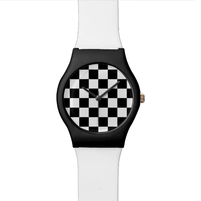 Black and White Check pattern Wristwatch | Zazzle