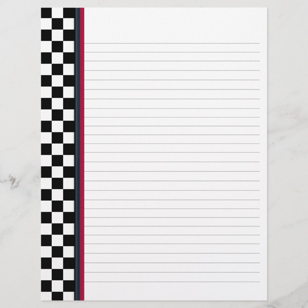 Black and White Check with Red Accent Binder Paper | Zazzle