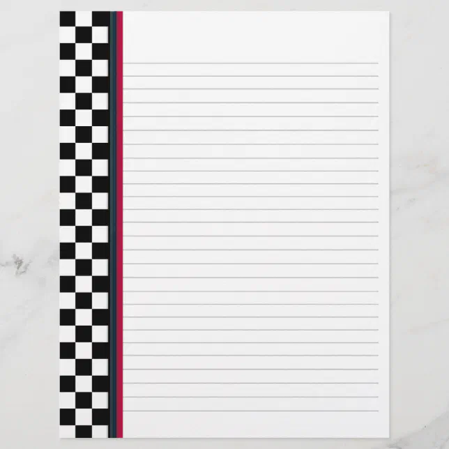 Black and White Check with Red Accent Binder Paper | Zazzle