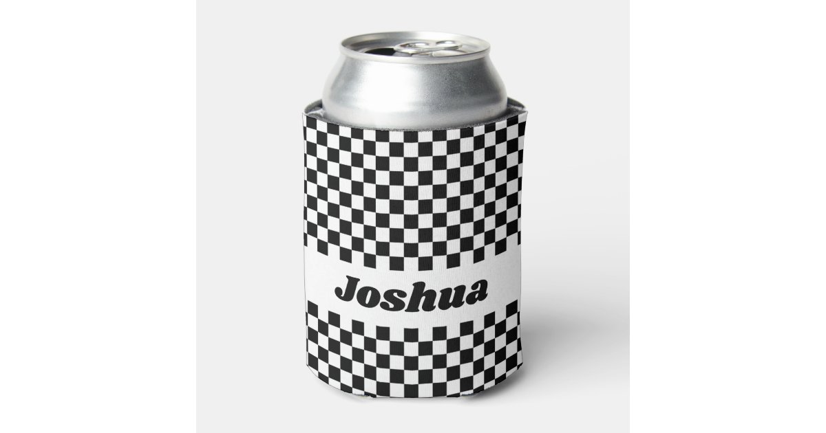 Black and White Checker Flag Can Cooler | Zazzle