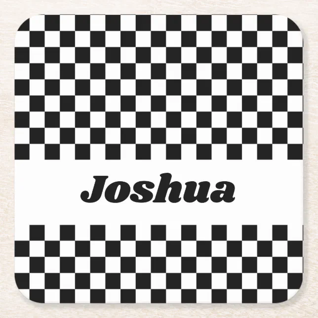 Black and White Checker Flag Square Paper Coaster | Zazzle