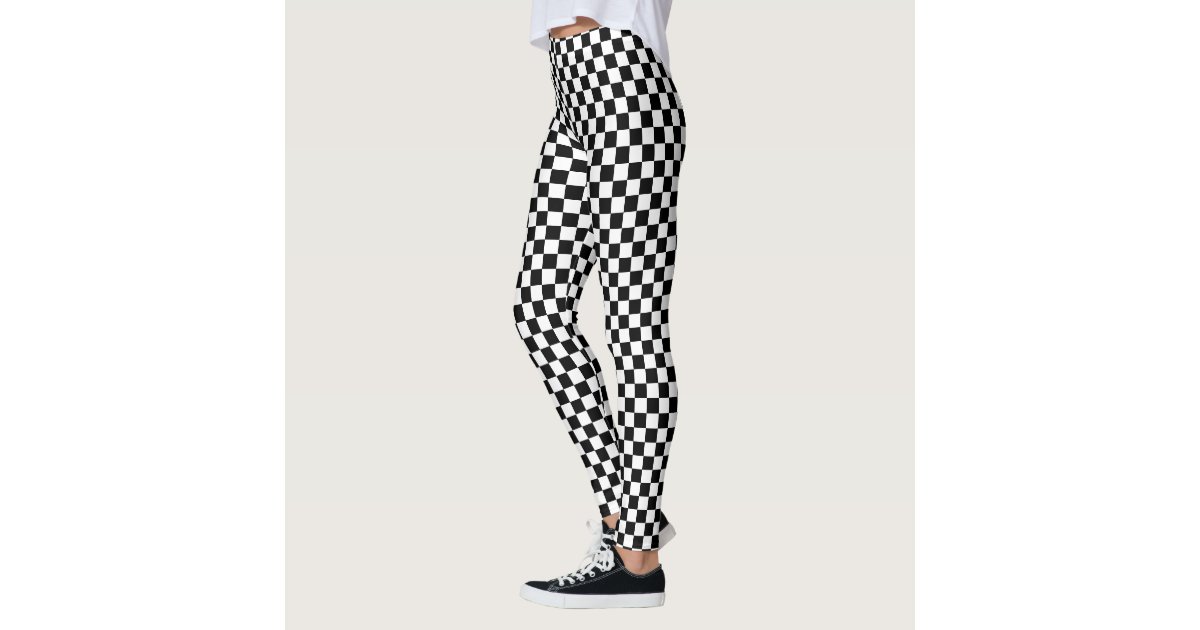 Black and White Checker Racing Leggings | Zazzle