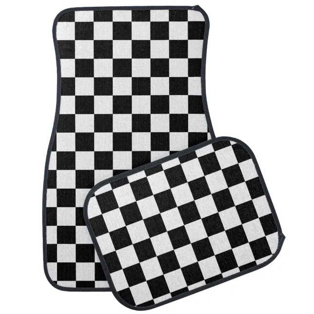 Black and White Checkerboard Checkered Flag Car Floor Mat | Zazzle