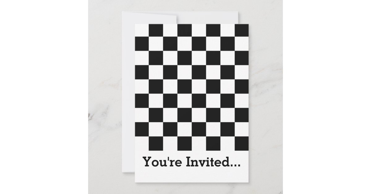 Black and White Checkerboard Checkered Flag Invitation | Zazzle