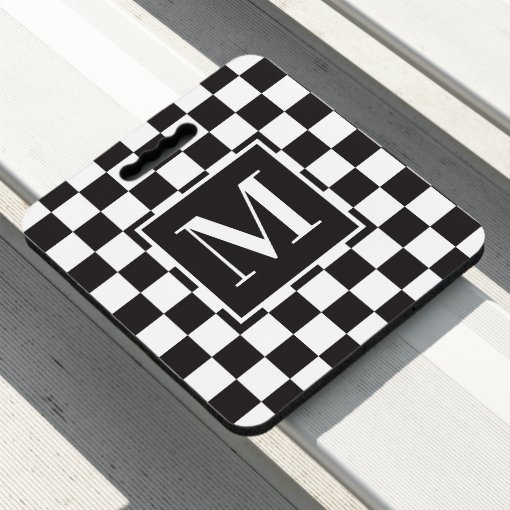 Black And White Checkerboard Pattern Monogram Seat Cushion | Zazzle