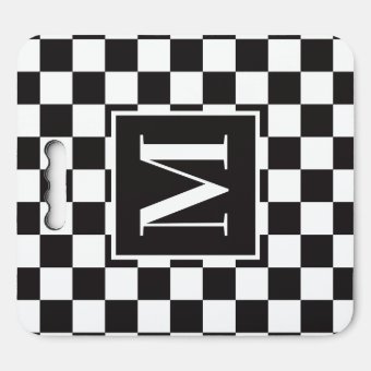 Black And White Checkerboard Pattern Monogram Seat Cushion | Zazzle