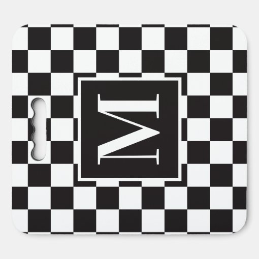Black And White Checkerboard Pattern Monogram Seat Cushion | Zazzle