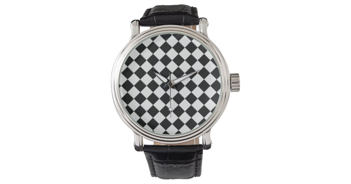 Black and White Checkerboard Vintage Watch | Zazzle