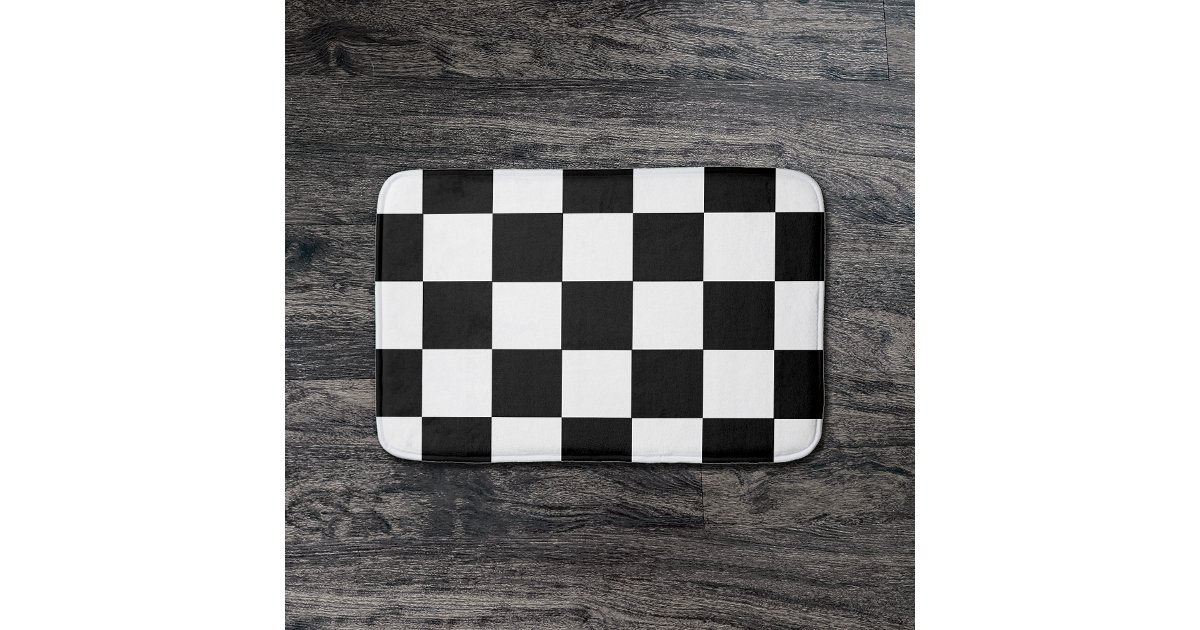 Black And White Checkered Checkerboard Pattern Bathroom Mat | Zazzle