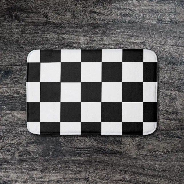 Black And White Checkered Checkerboard Pattern Bathroom Mat | Zazzle