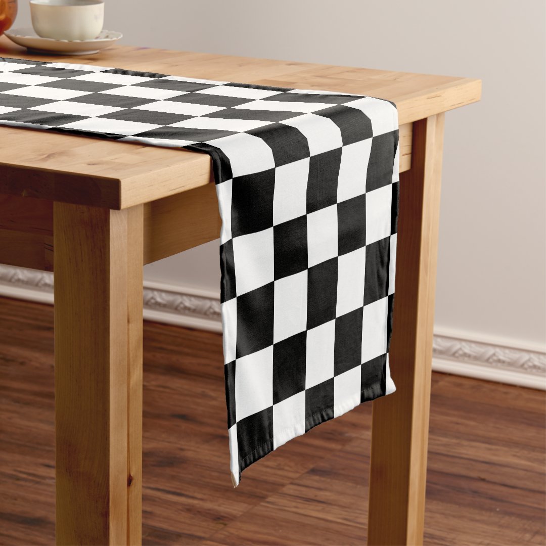 Black And White Checkered Checkerboard Pattern Short Table Runner | Zazzle
