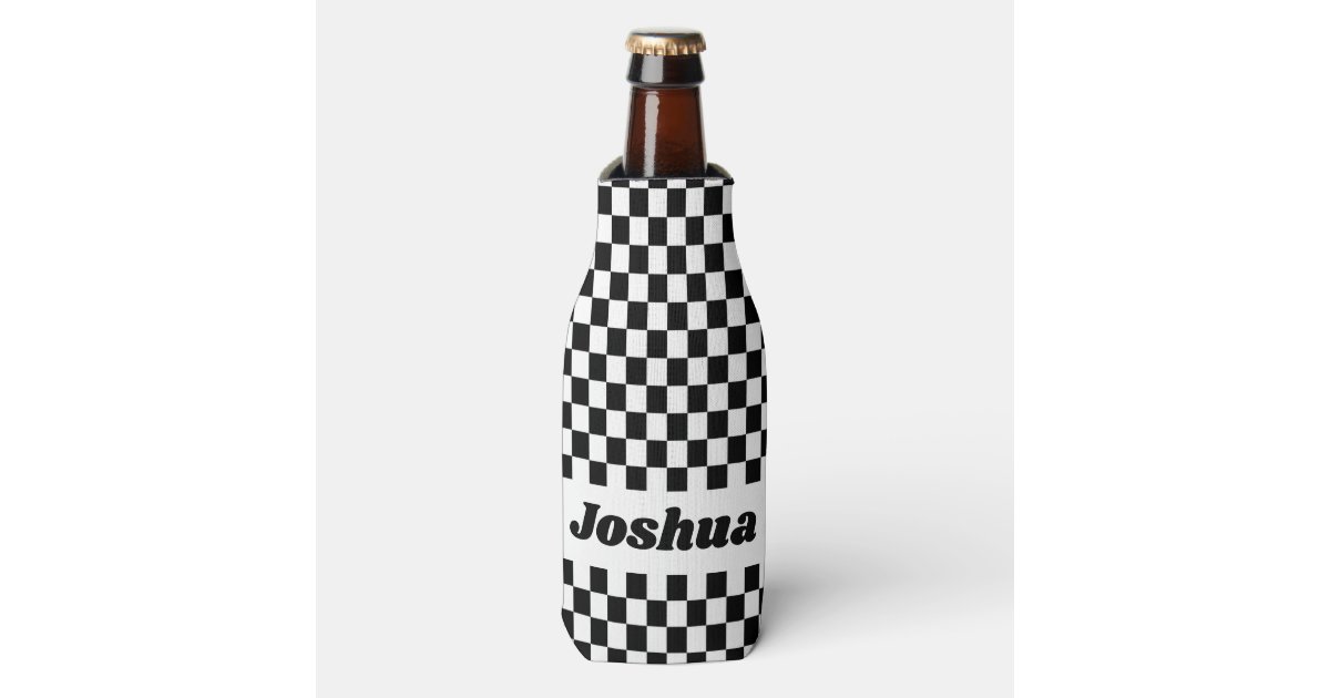 Black and White Checkered Flag Bottle Cooler | Zazzle
