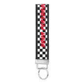 Black and white checkered flag custom auto racing wrist keychain | Zazzle
