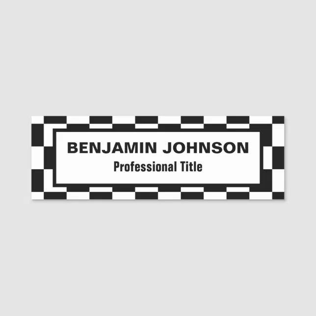 Black and White Checkered Pattern Frame Name Tag | Zazzle