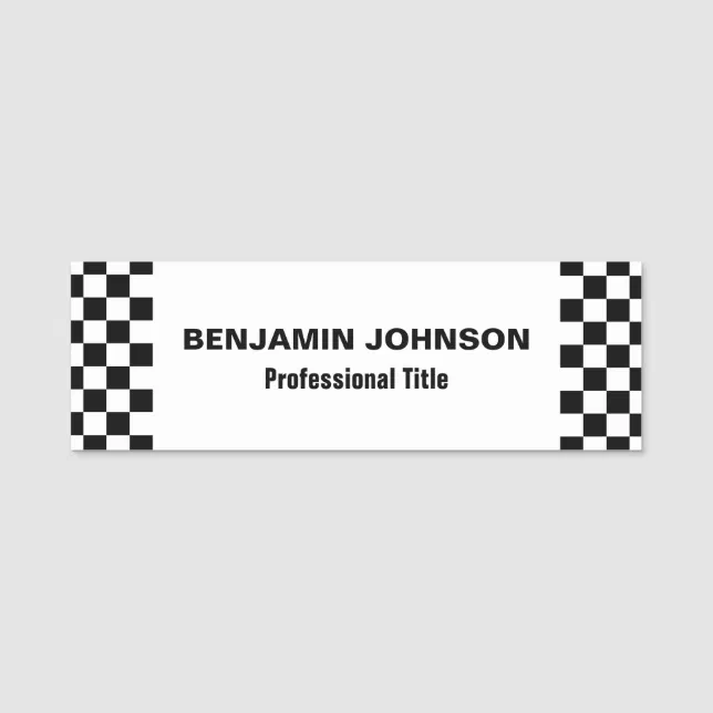 Black and White Checkered Pattern Name Tag | Zazzle