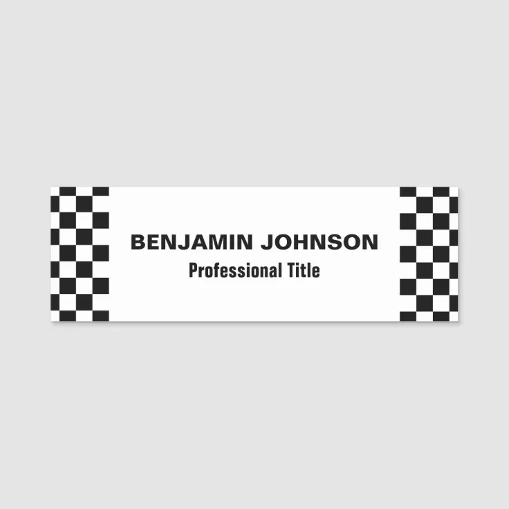 Black and White Checkered Pattern Name Tag | Zazzle