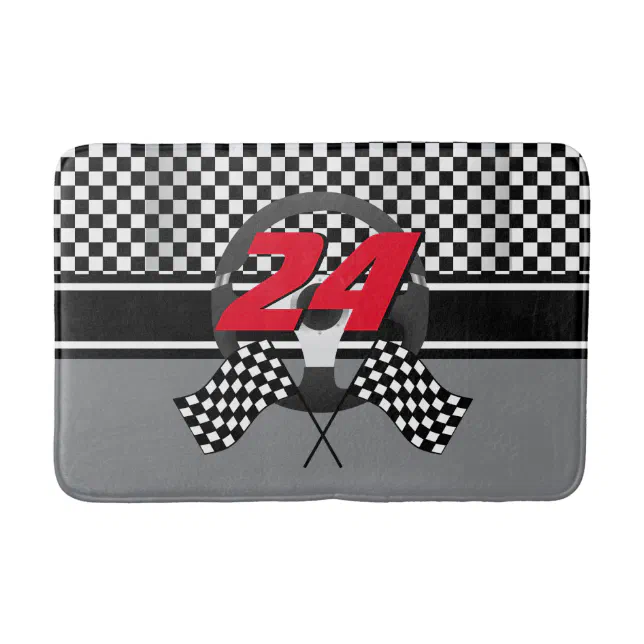 Black and White Checkered Racing Design Bath Mat | Zazzle