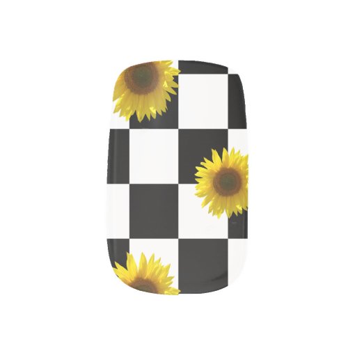Black and White Checkered & Sunflower Print Minx Nail Art | Zazzle