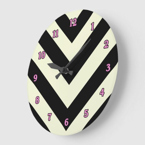 Black and White Chevron Pattern Clock | Zazzle