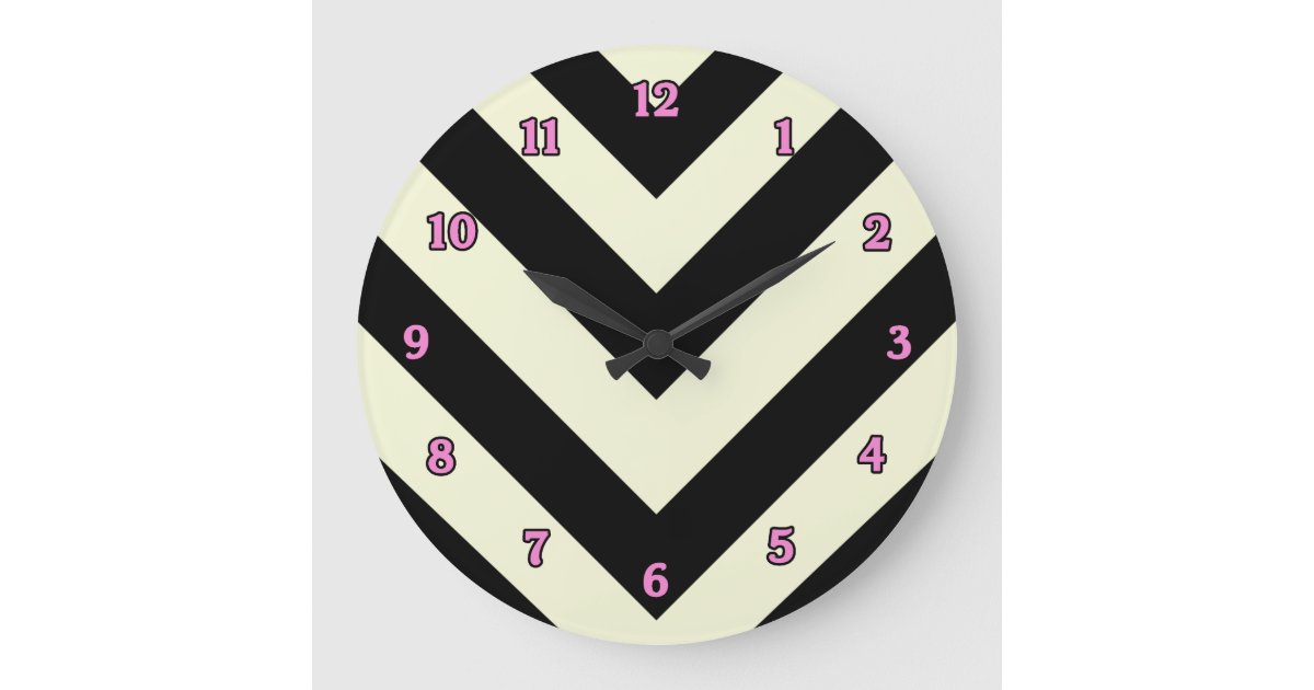 Black and White Chevron Pattern Clock | Zazzle