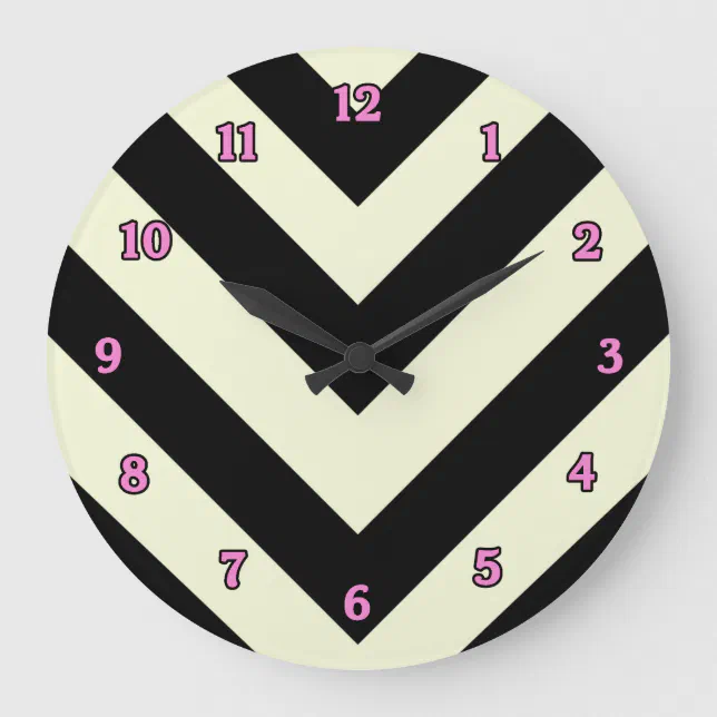 Black and White Chevron Pattern Clock | Zazzle
